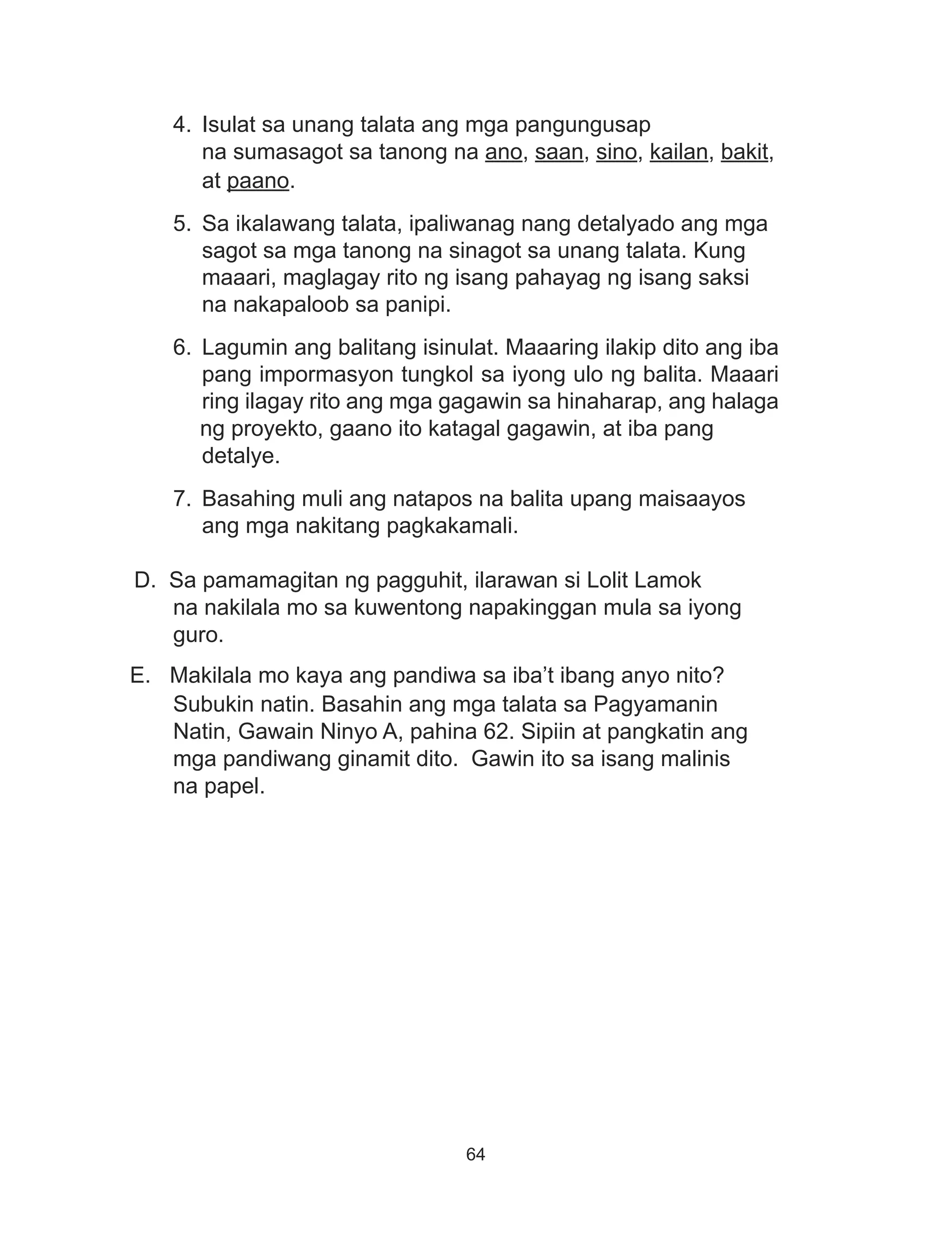 K TO 12 GRADE 4 LEARNER’S MATERIAL IN FILIPINO (Q1-Q4) | PDF