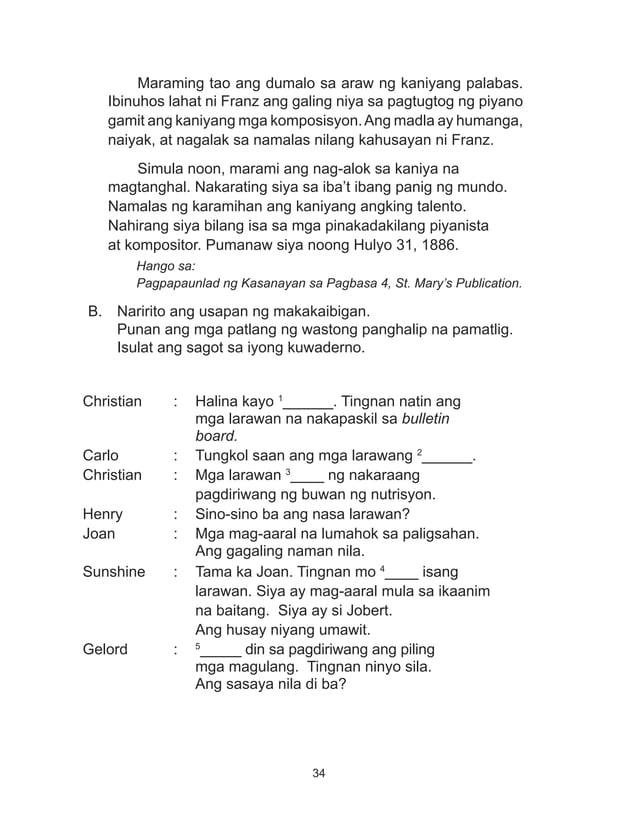 K TO 12 GRADE 4 LEARNER’S MATERIAL IN FILIPINO (Q1-Q4) | PDF