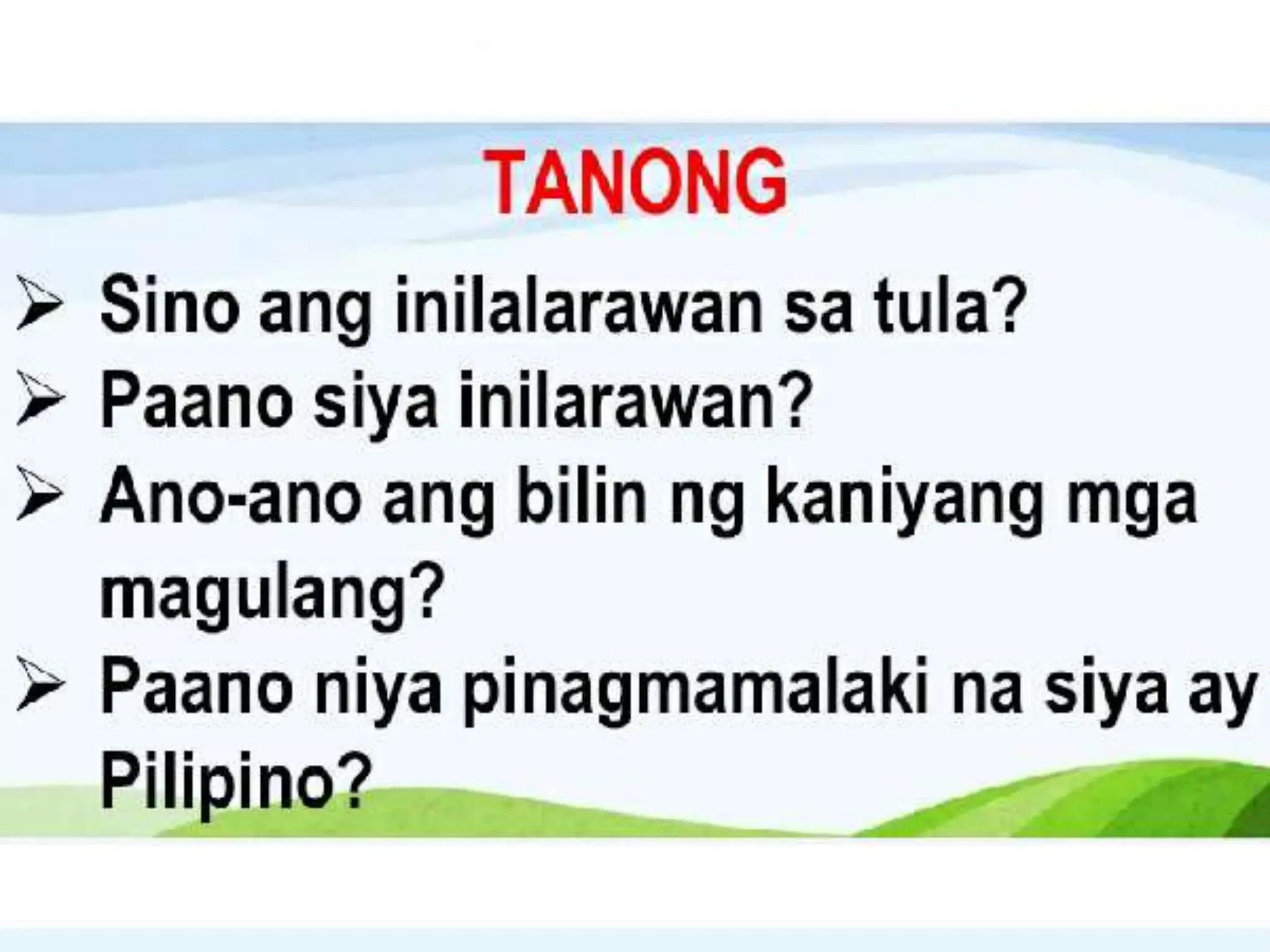 Filipino.pptx Sino ang Pilipino? Saan nakatira ang mga Pilipino? Ano ...