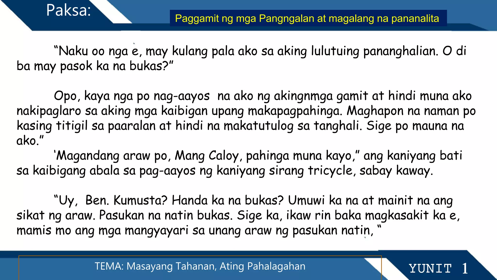Filipino Grade 4 1st Quarter Week 1 | PPTX