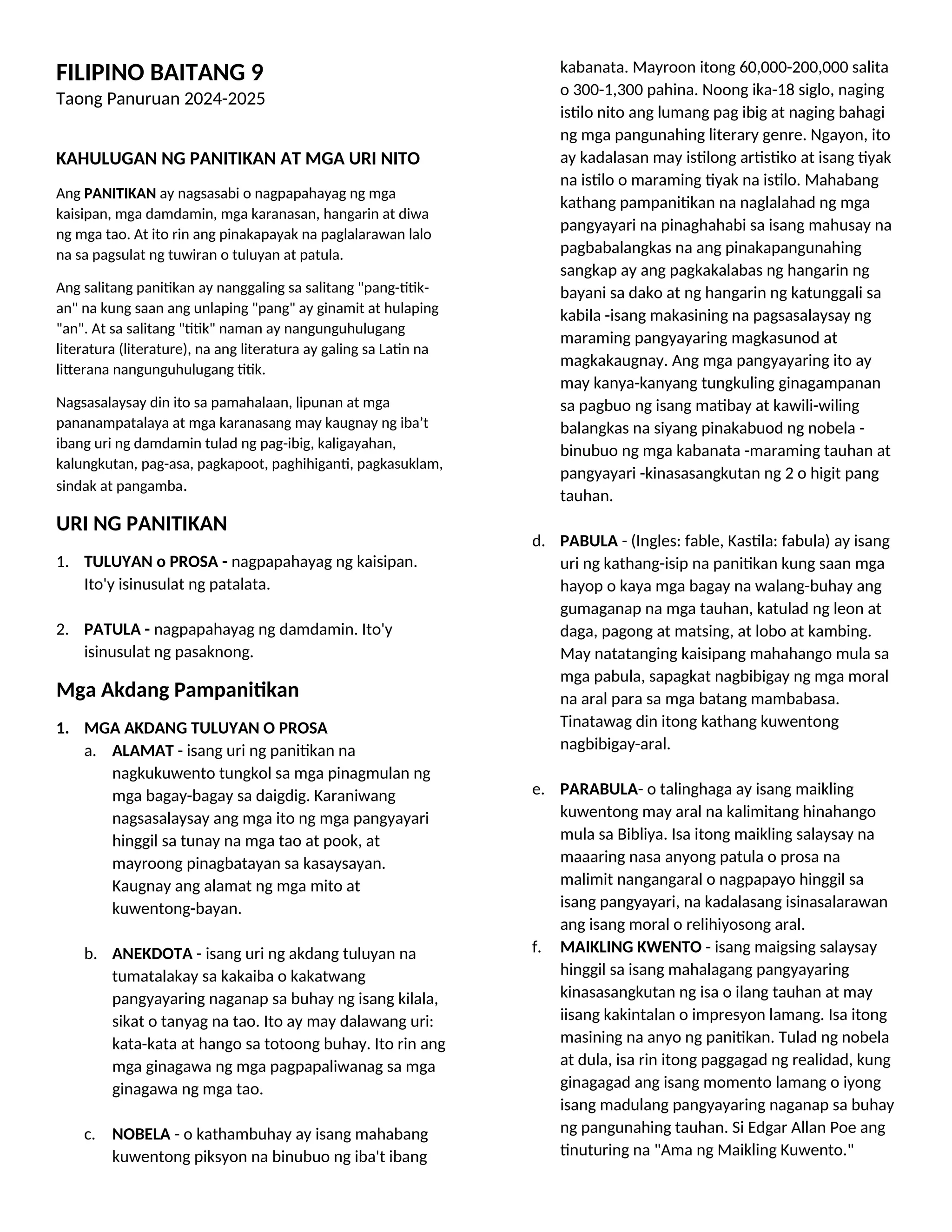 filipino-9-handouts for philippines here | PDF