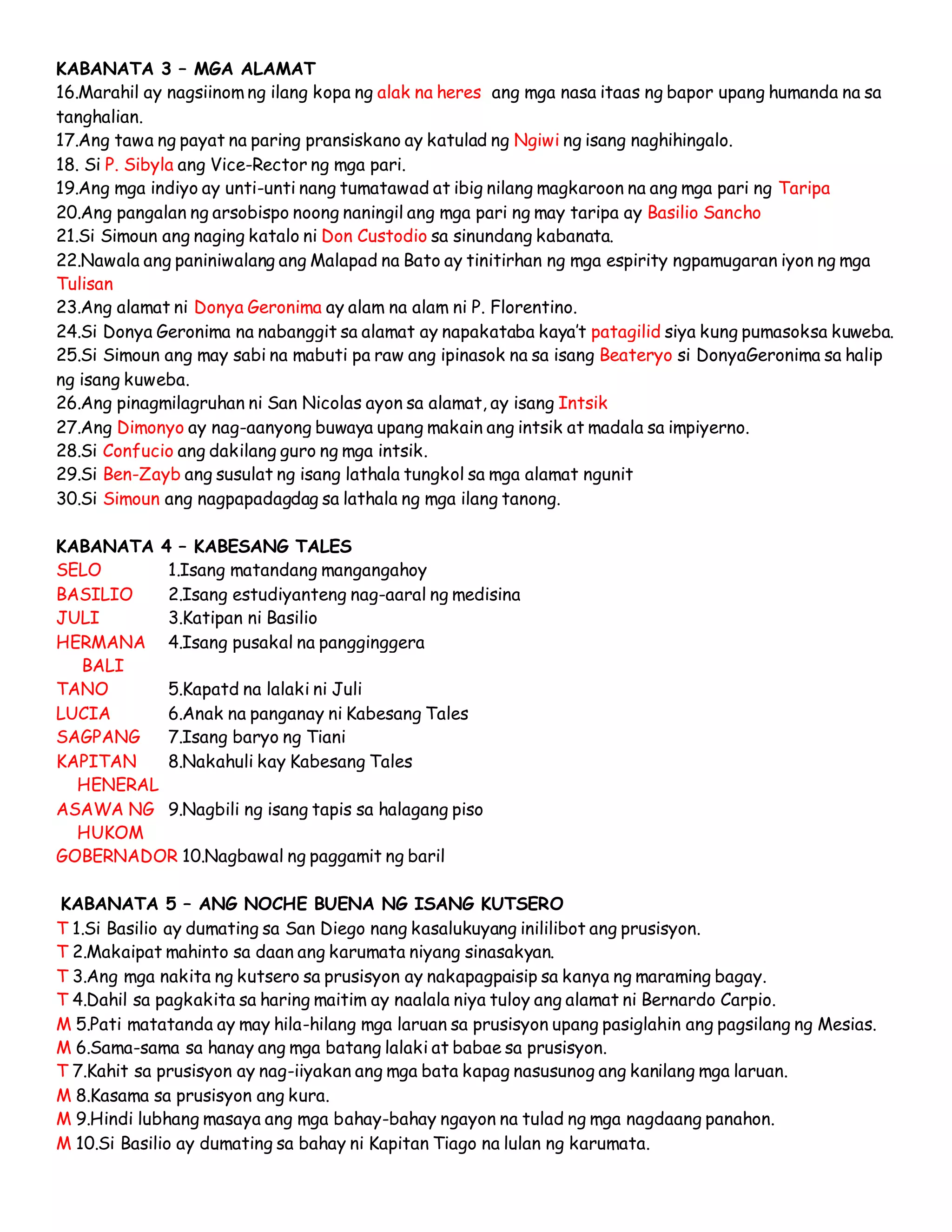 Filipino el filibusterismo quiz | DOCX