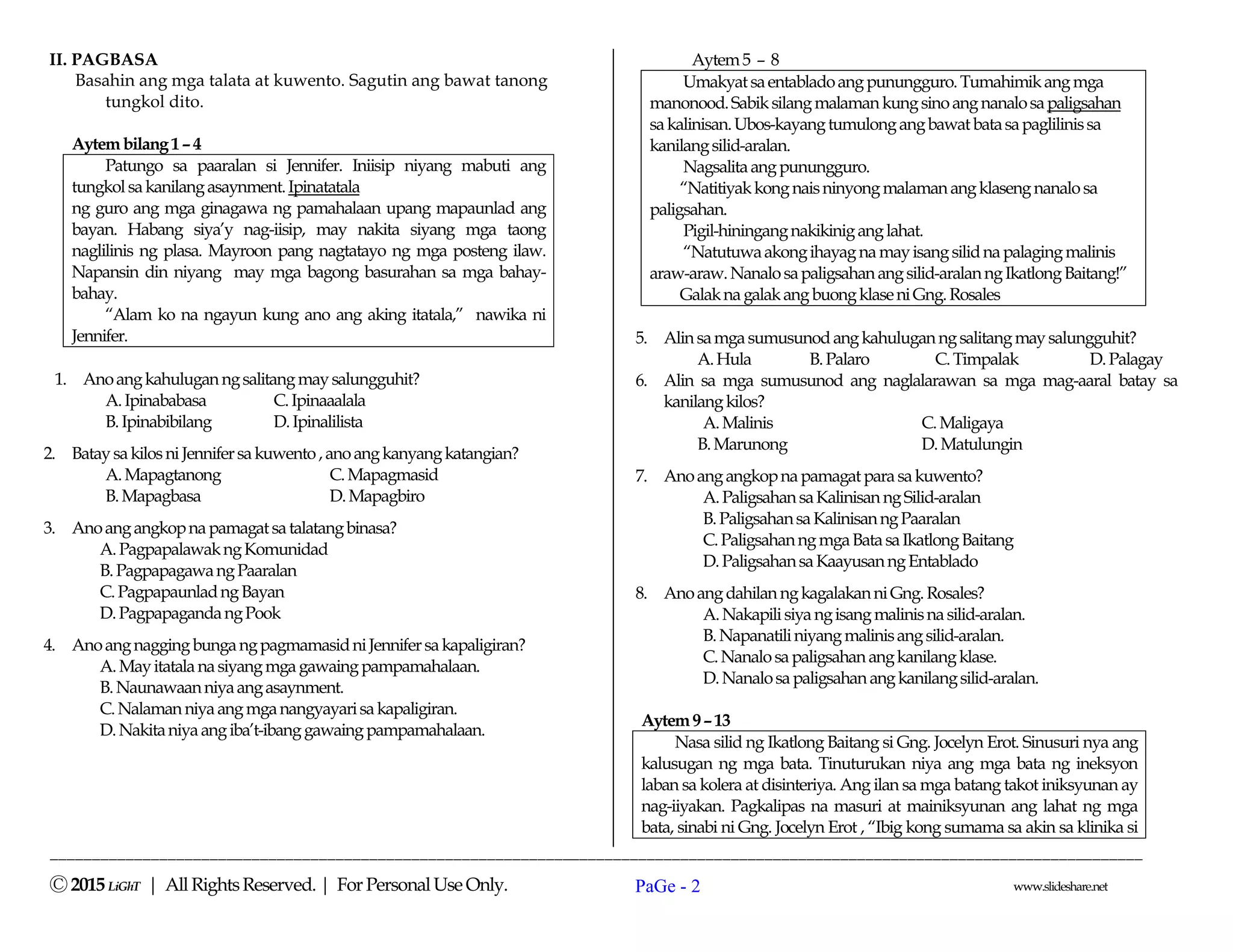 K to 12 Grade 3 LAPG FILIPINO GRAMMAR Reviewer | PDF