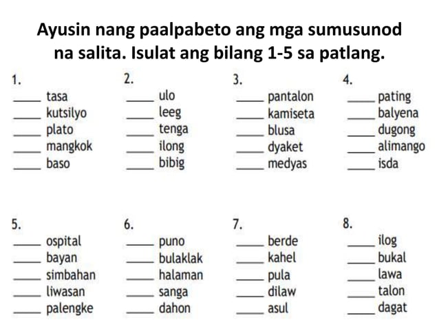 FILIPINO1 - PAGSUNOD SUNOD NG MGA SALITANG PA ALPABETO.pptx