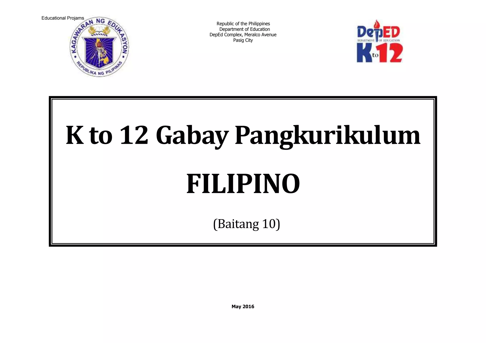 Filipino 10 Curriculum Guide rev.2016