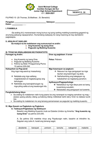 FILIPINO 10 MODYUL 10.docx dibcnjxnjcsabcnjasd chjas ...