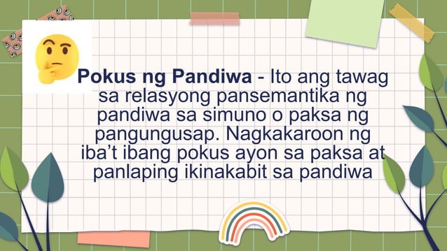 filipino 10 (Pokus at aspekto ng pandiwang Pandiwa).pptx | Space and ...