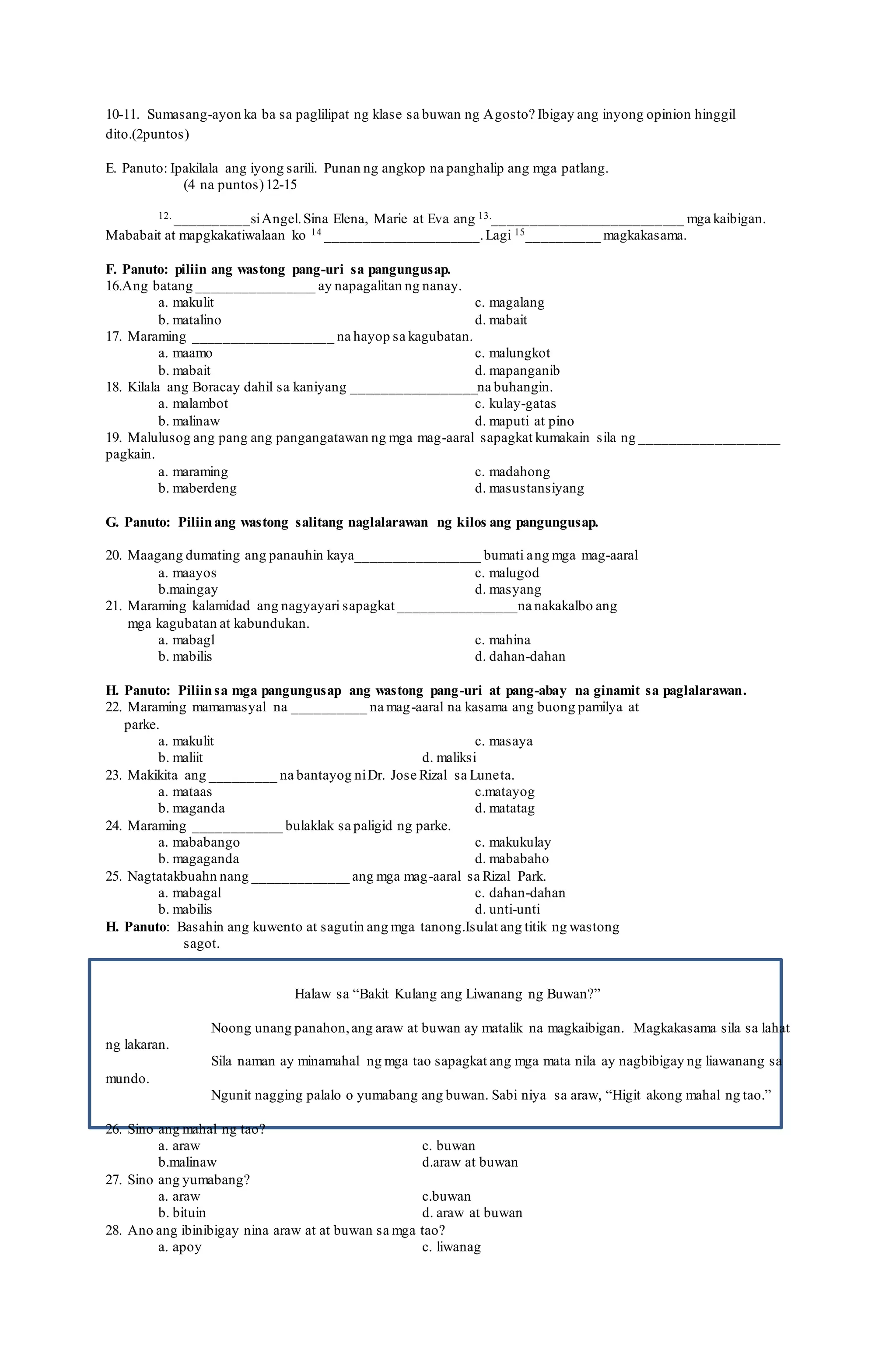DIAGNOSTIC TEST FOR Filipino 2 | DOCX