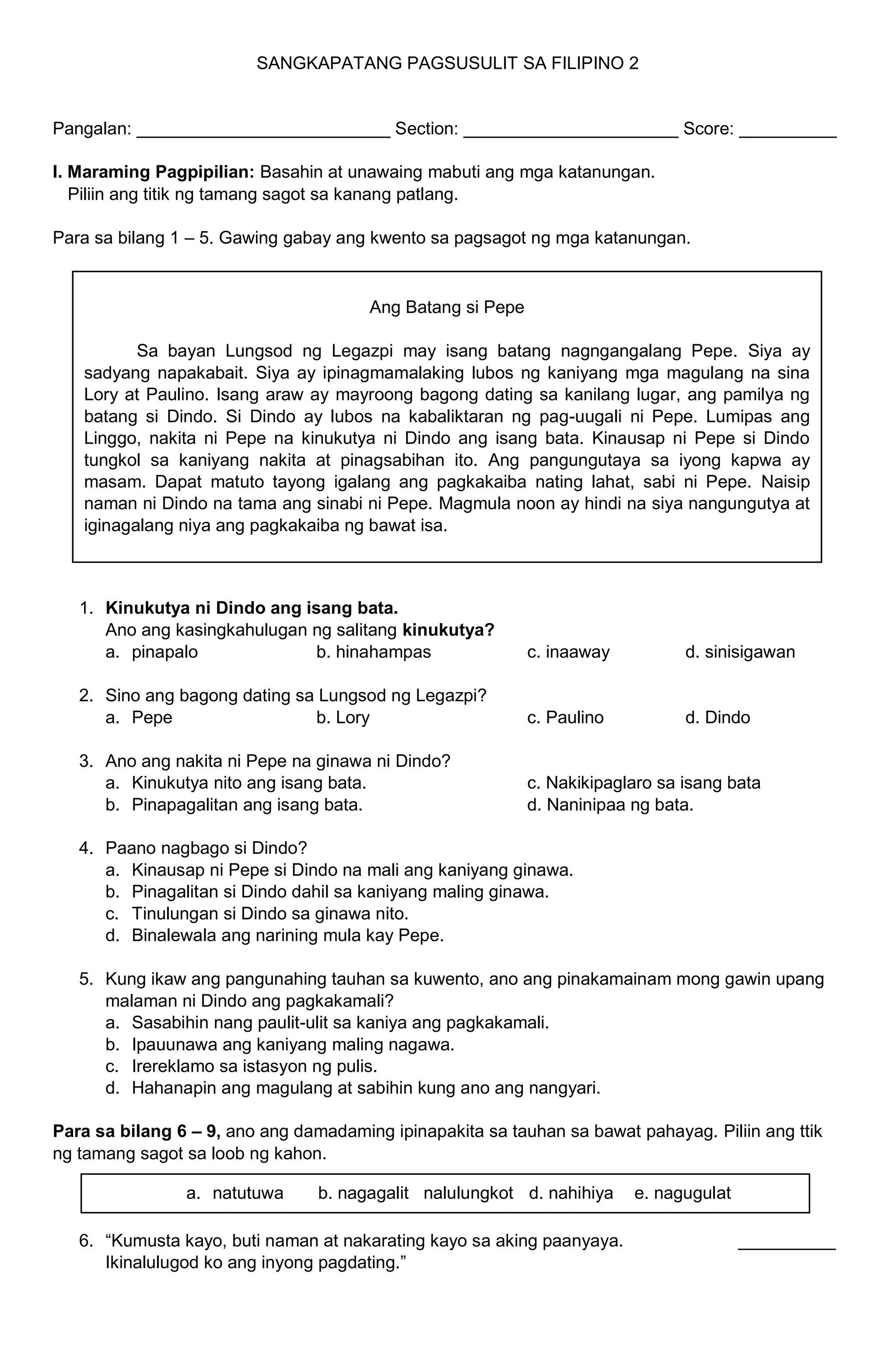 Periodical Test in Filipino 2 | PDF