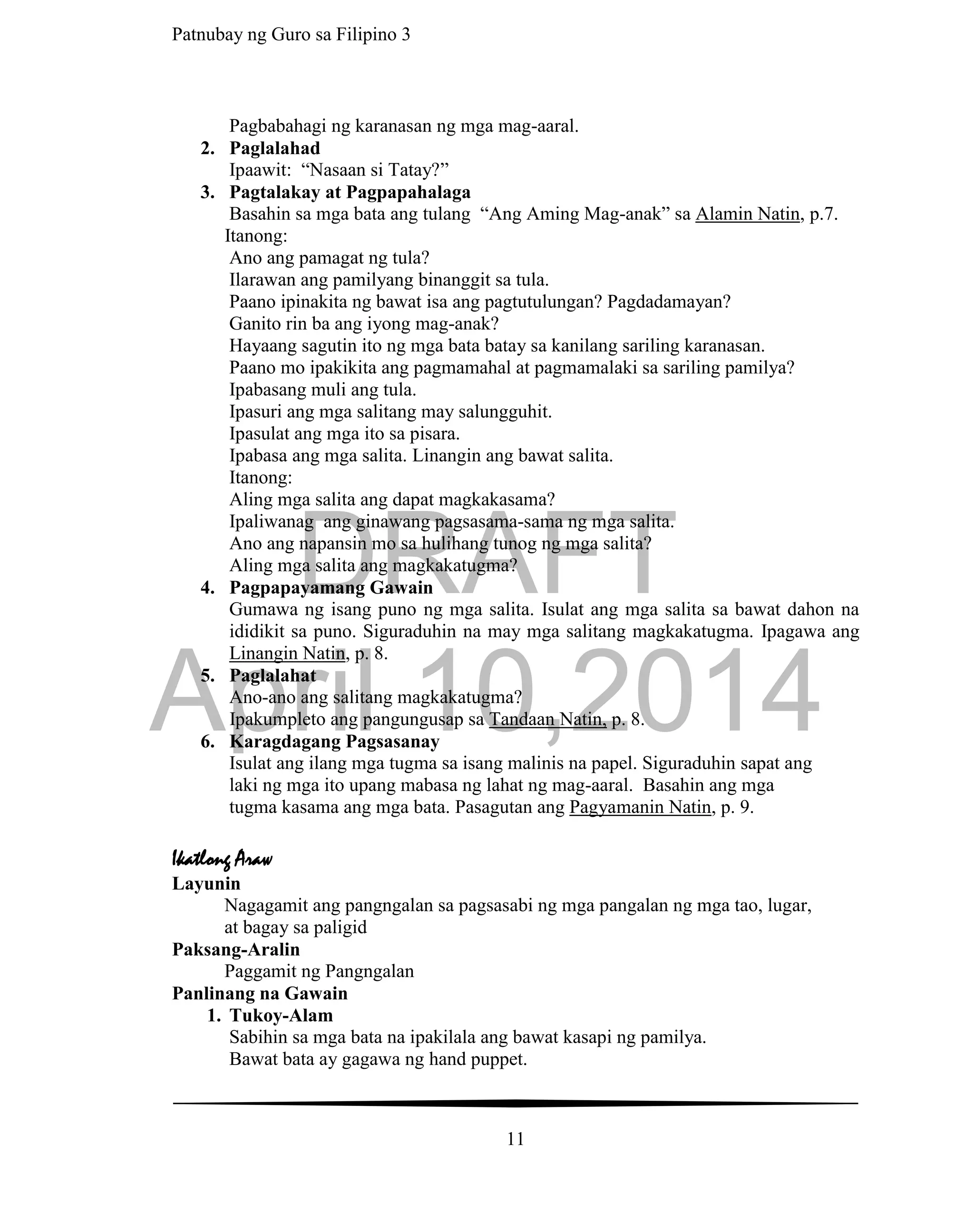 Grade 3 Filipino Teachers Guide | PDF