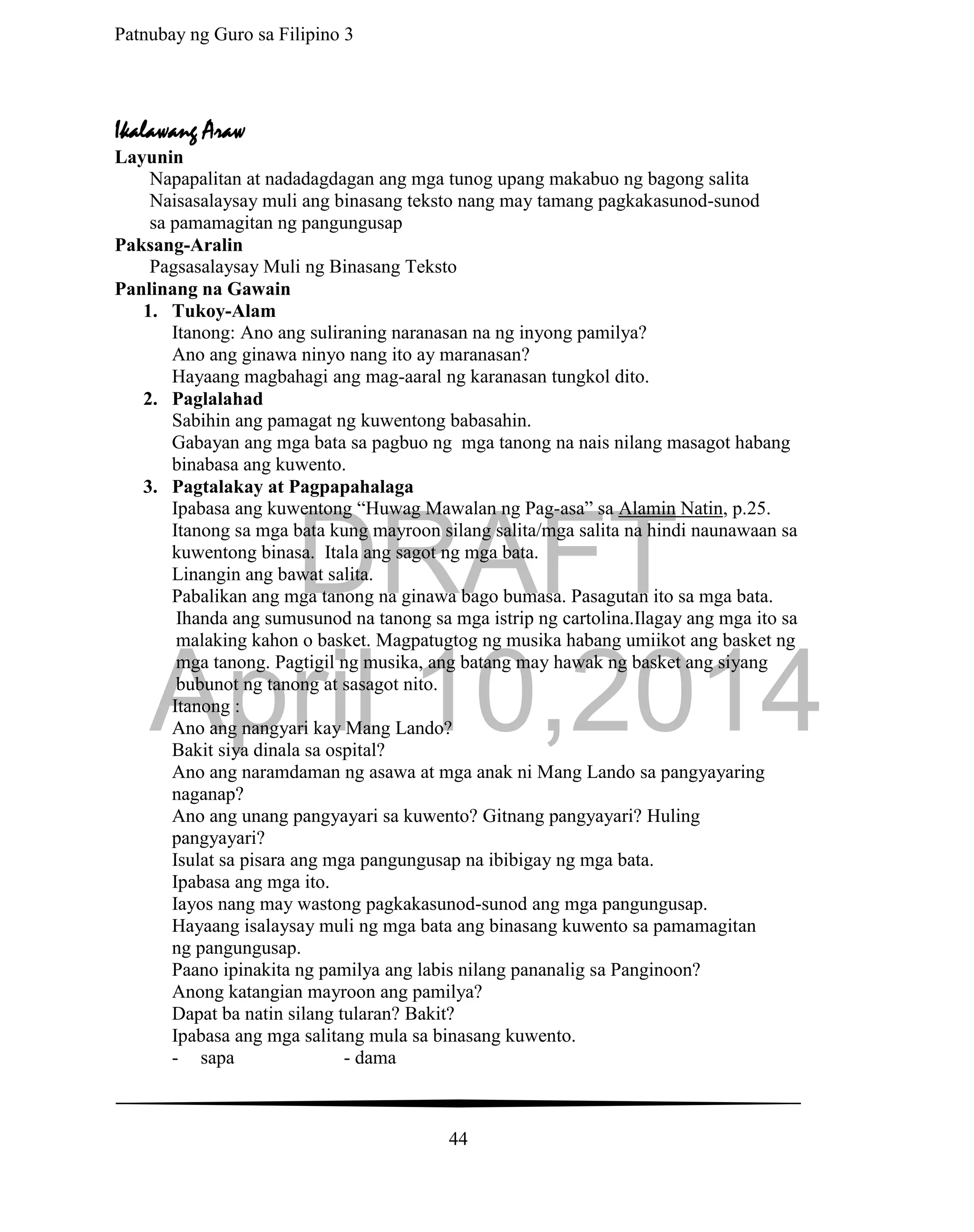 Grade 3 Filipino Teachers Guide | PDF