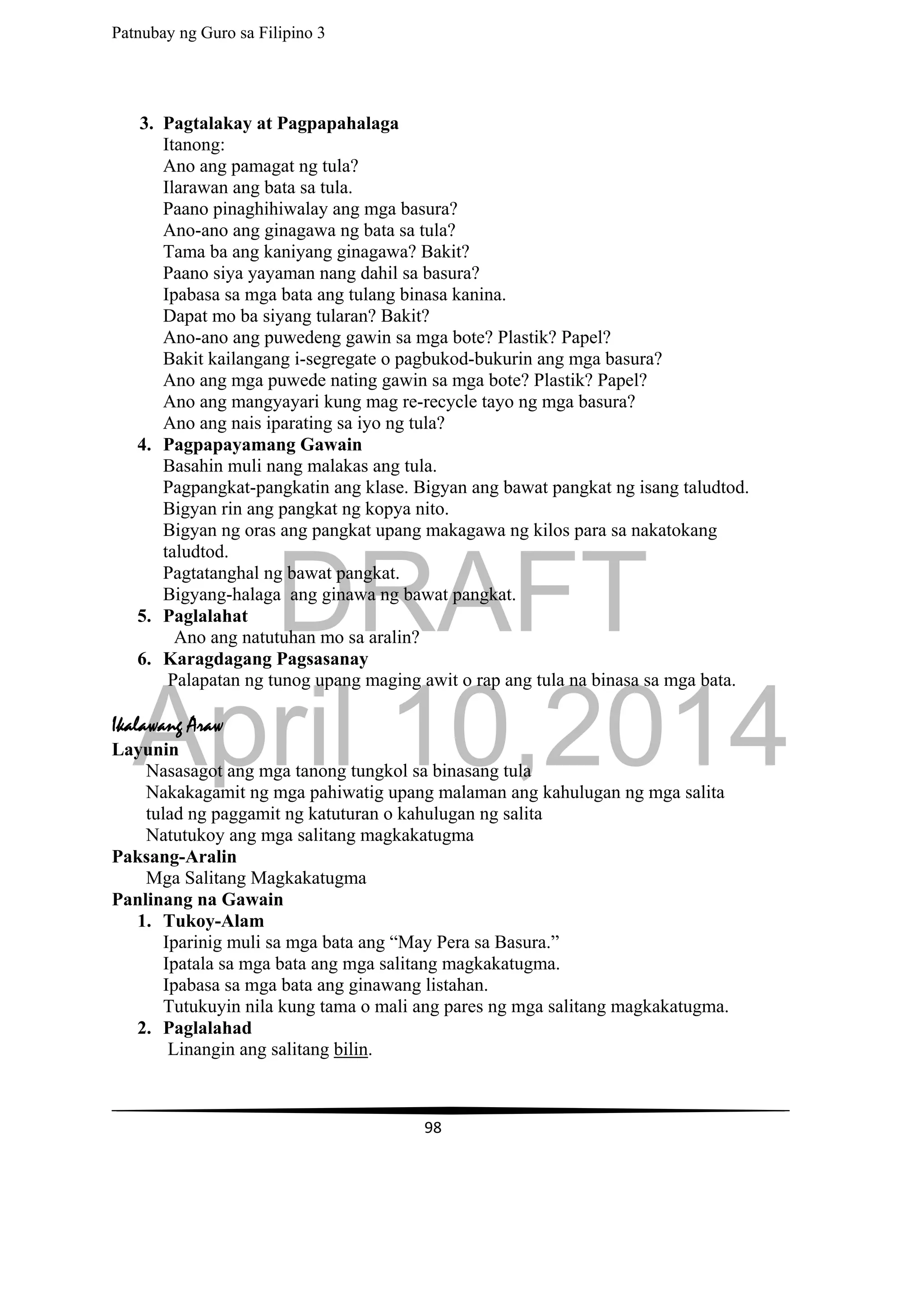 Grade 3 Filipino Teachers Guide | PDF