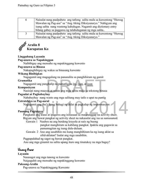 Grade 3 Filipino Teachers Guide | PDF