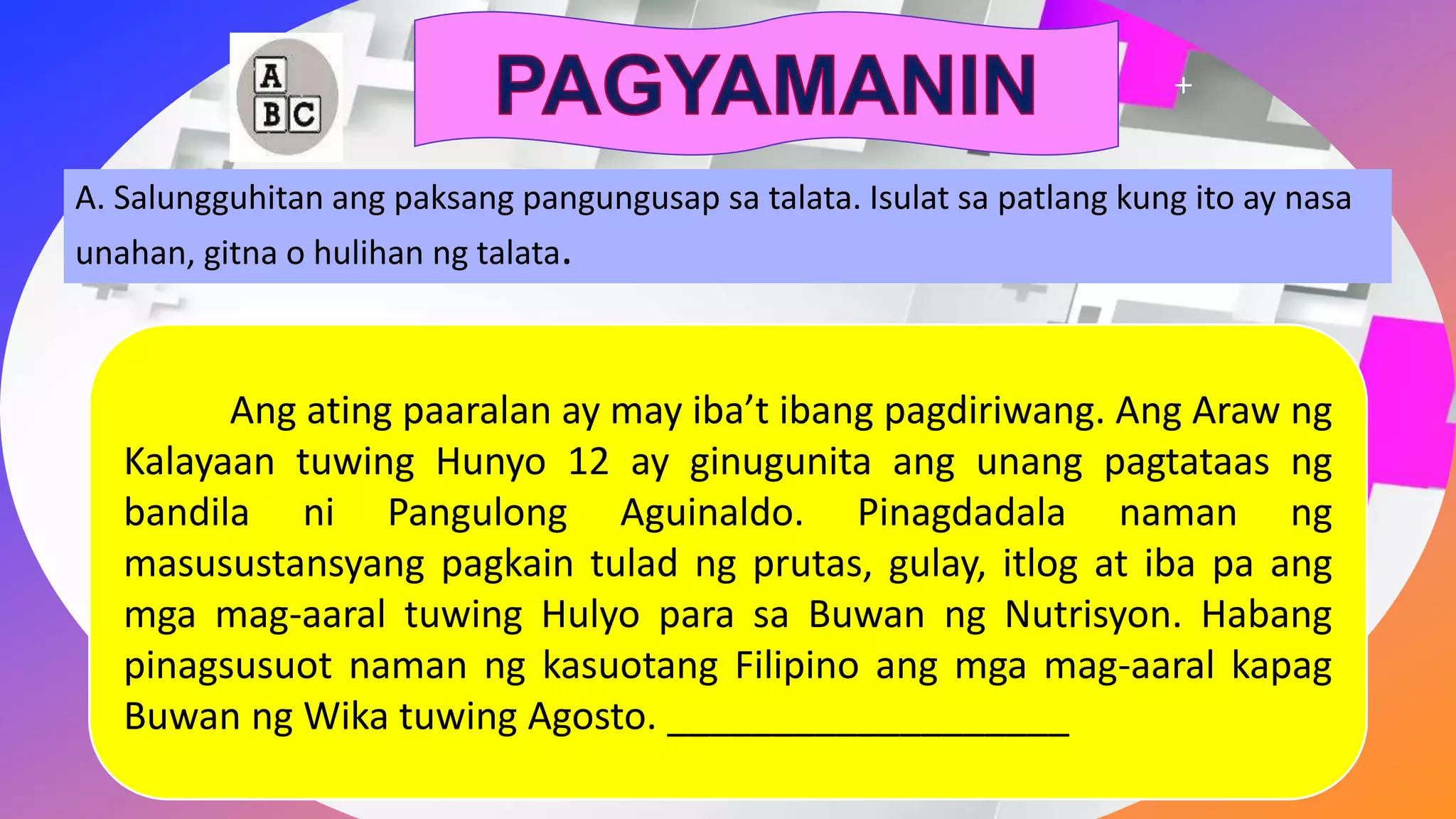 Filipino 3 yunit iii aralin 3 pagsasabi ng paksa o tema ng teksto ...