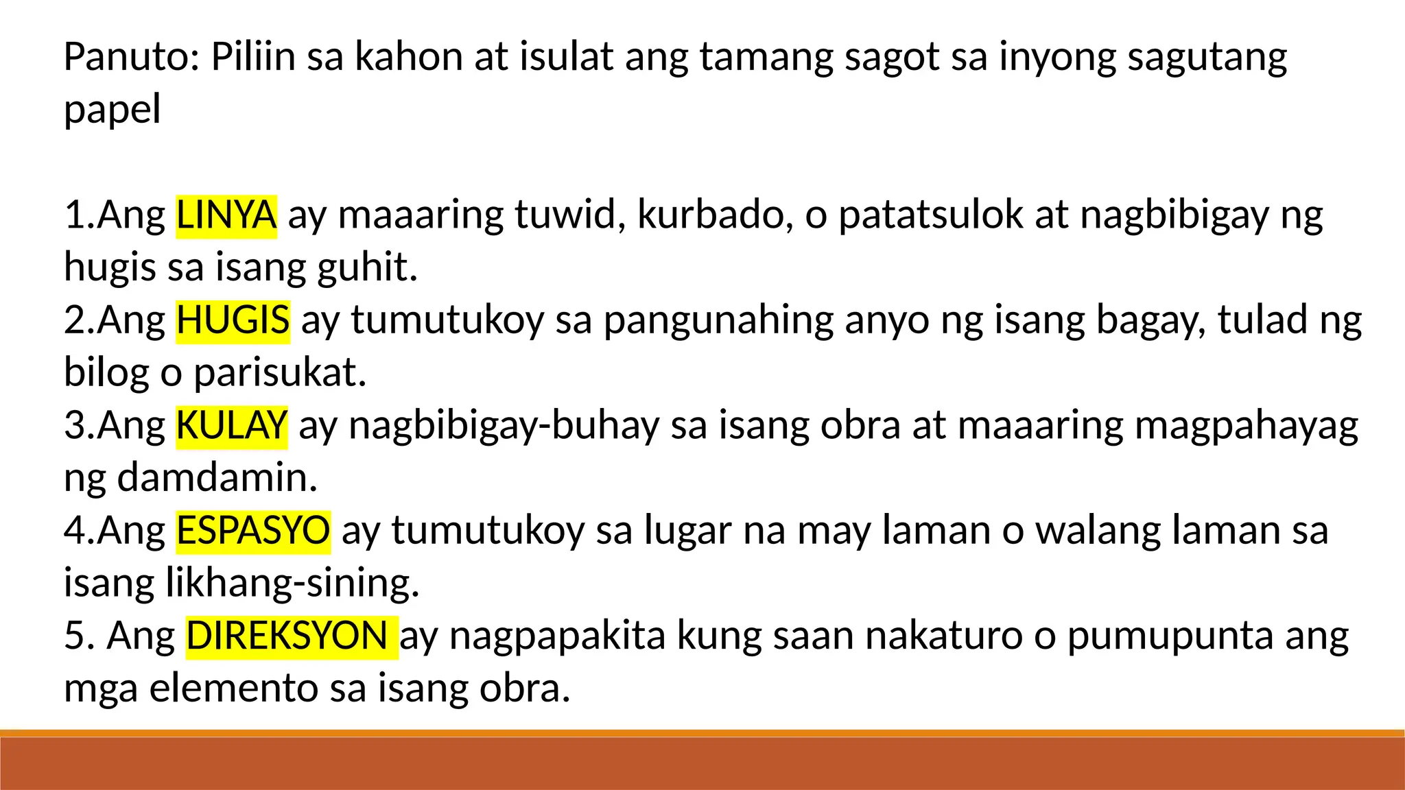 FILIPINO 4 Elementong Biswal-Natutukoy ang mga elementong biswal (linya ...