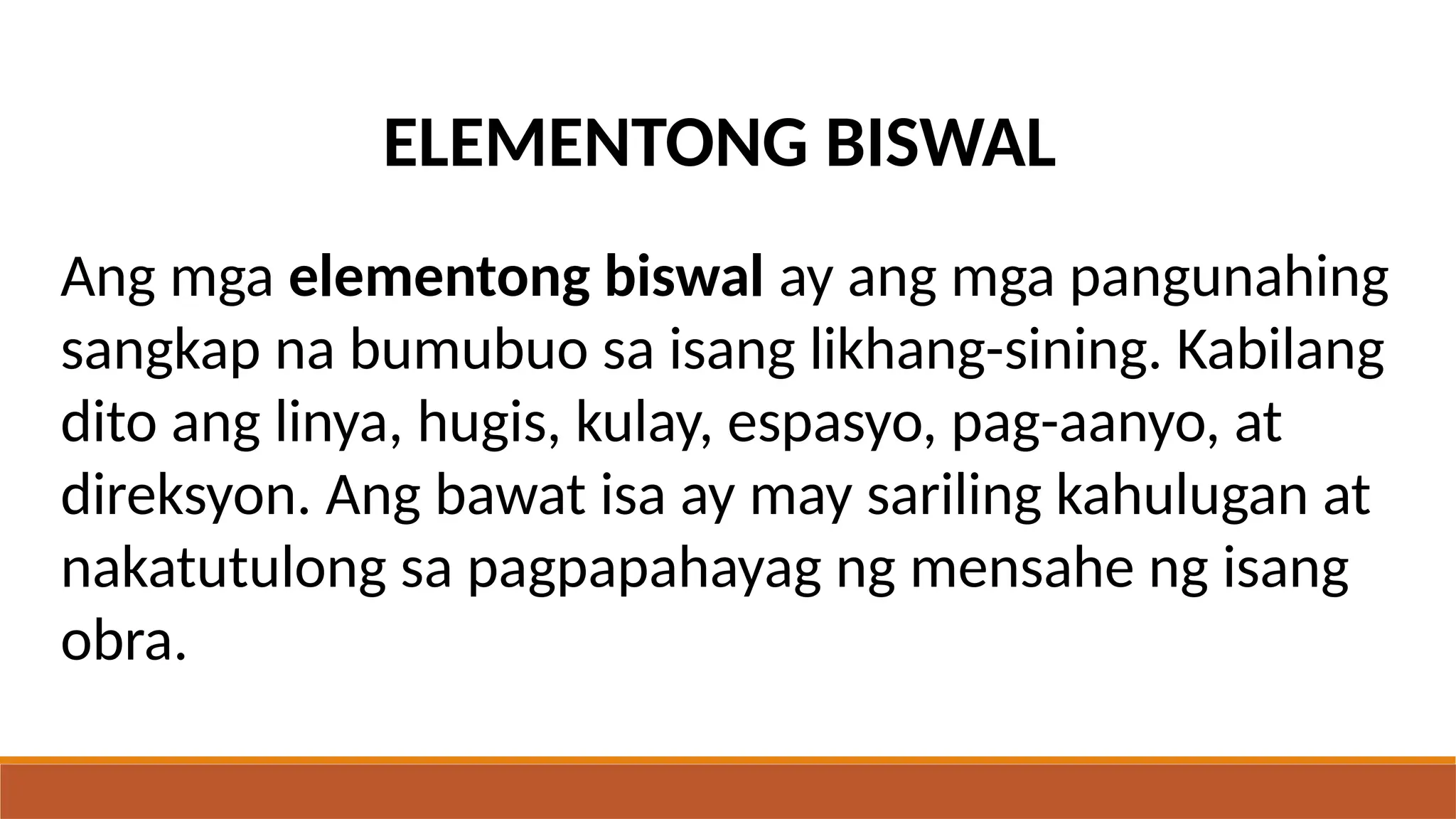 FILIPINO 4 Elementong Biswal-Natutukoy ang mga elementong biswal (linya ...