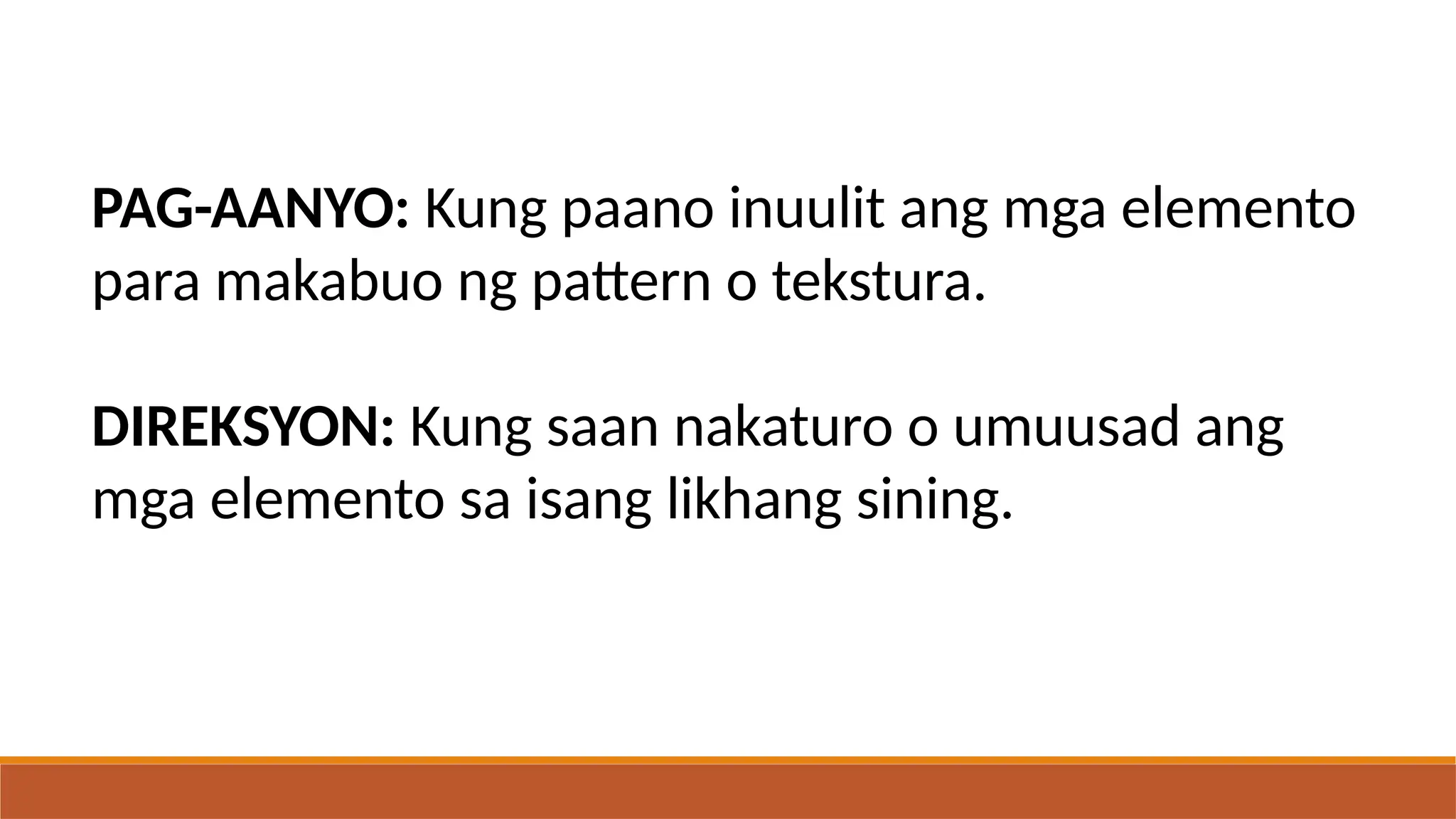 FILIPINO 4 Elementong Biswal-Natutukoy ang mga elementong biswal (linya, hugis, kulay, espasyo ...