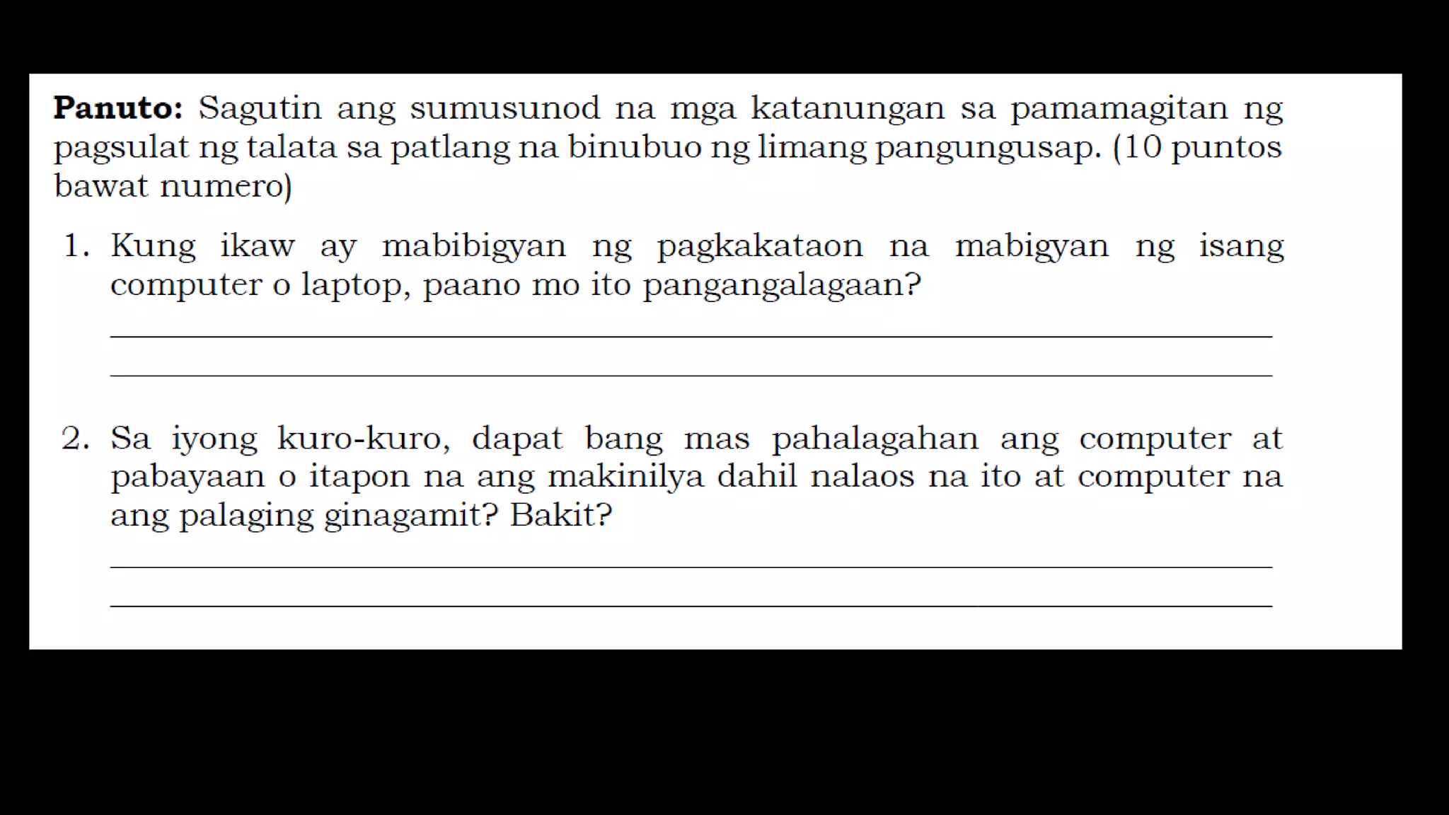 Filipino 5-Pagsagot sa mga Tanong sa Binasang Teksto.pptx
