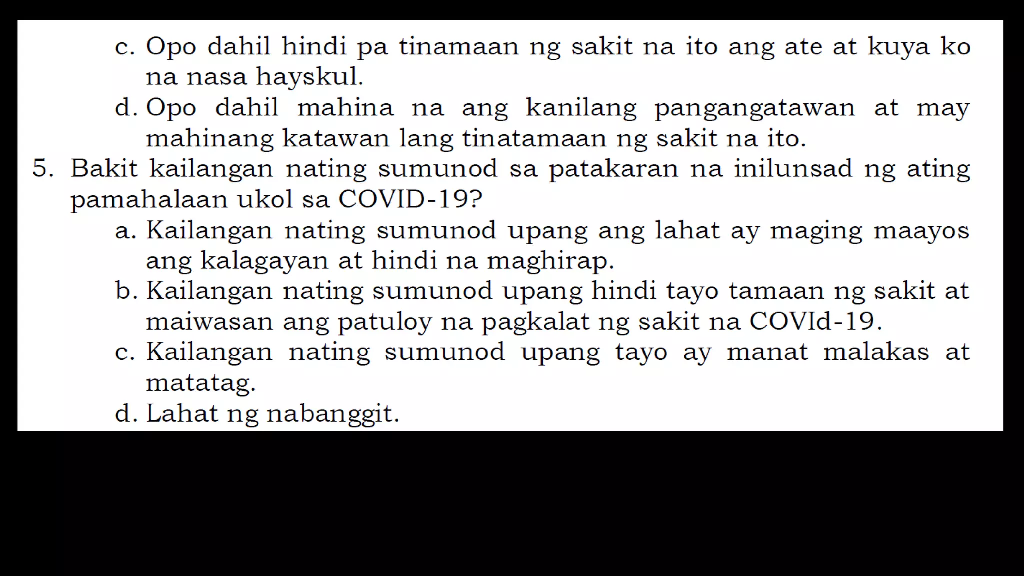 Filipino 5-Pagsagot sa mga Tanong sa Binasang Teksto.pptx