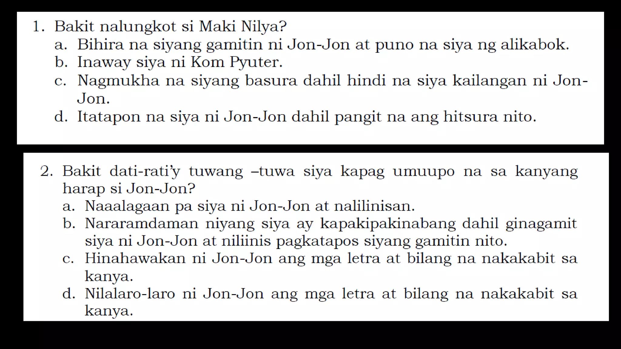 Filipino 5-Pagsagot sa mga Tanong sa Binasang Teksto.pptx