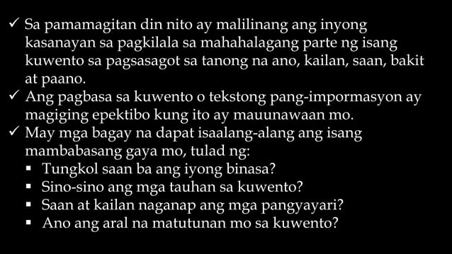 Filipino 5-Pagsagot sa mga Tanong sa Binasang Teksto.pptx