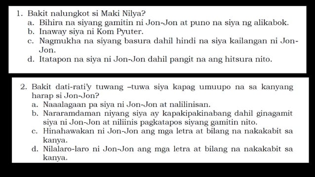 Filipino 5-Pagsagot sa mga Tanong sa Binasang Teksto.pptx