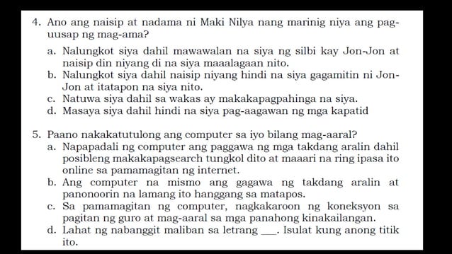 Filipino 5-Pagsagot sa mga Tanong sa Binasang Teksto.pptx