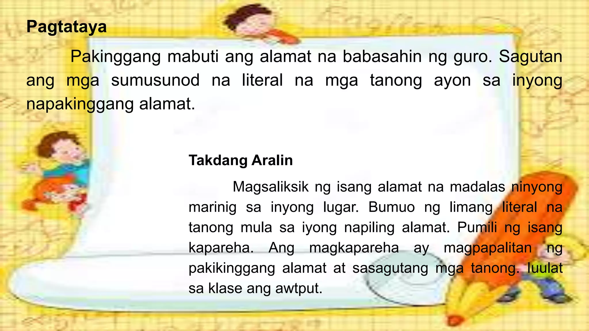 FILIPINO 5 PPT Q3 W3 Day 1-5 – Alamat, Paglalarawan ng Tauhan, Pang ...