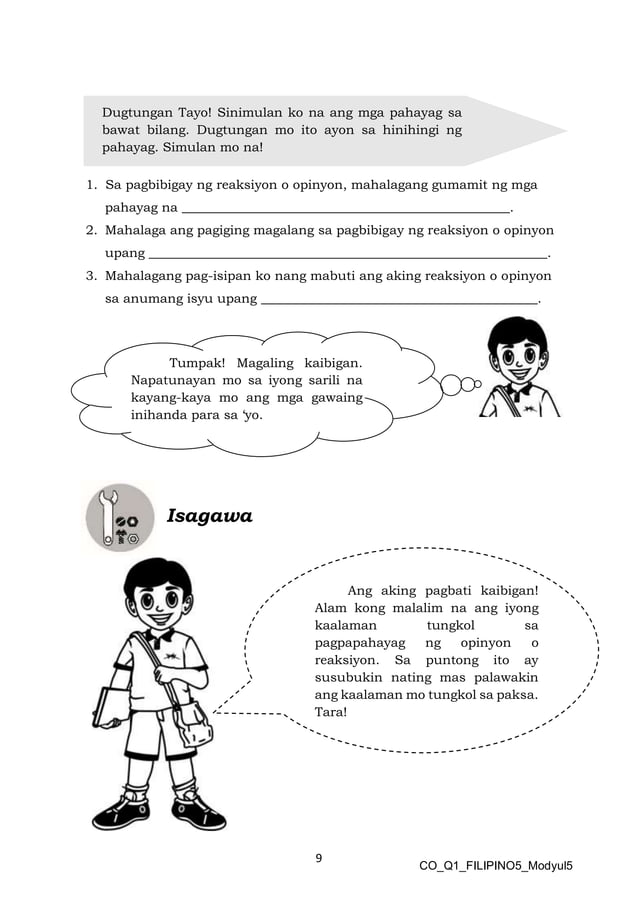 filipino5_q1_mod5_PagpapahayagNgSarilingOpinyonOReaksiyon_v2 (1).pdf | Free Download