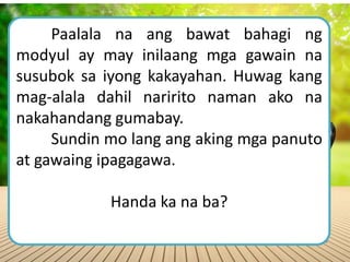 Filipino 5 Q1 Module 1 PAG-UUGNAY NG SARILING KARANASAN SA NAPAKINGGANG ...