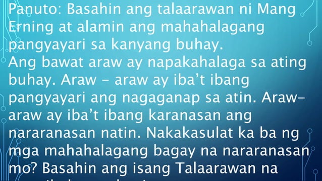 FILIPINO 5 Q2 W4 D1to5 Maibibigay ang mahahalagang pangyayari sa ...