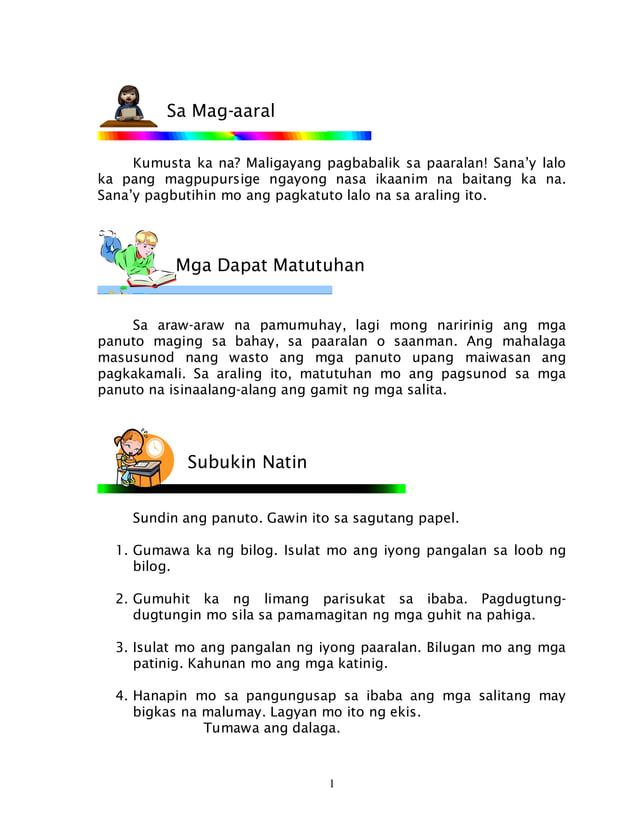 Filipino 6 dlp 1 pagsunod sa mga panuto | PDF