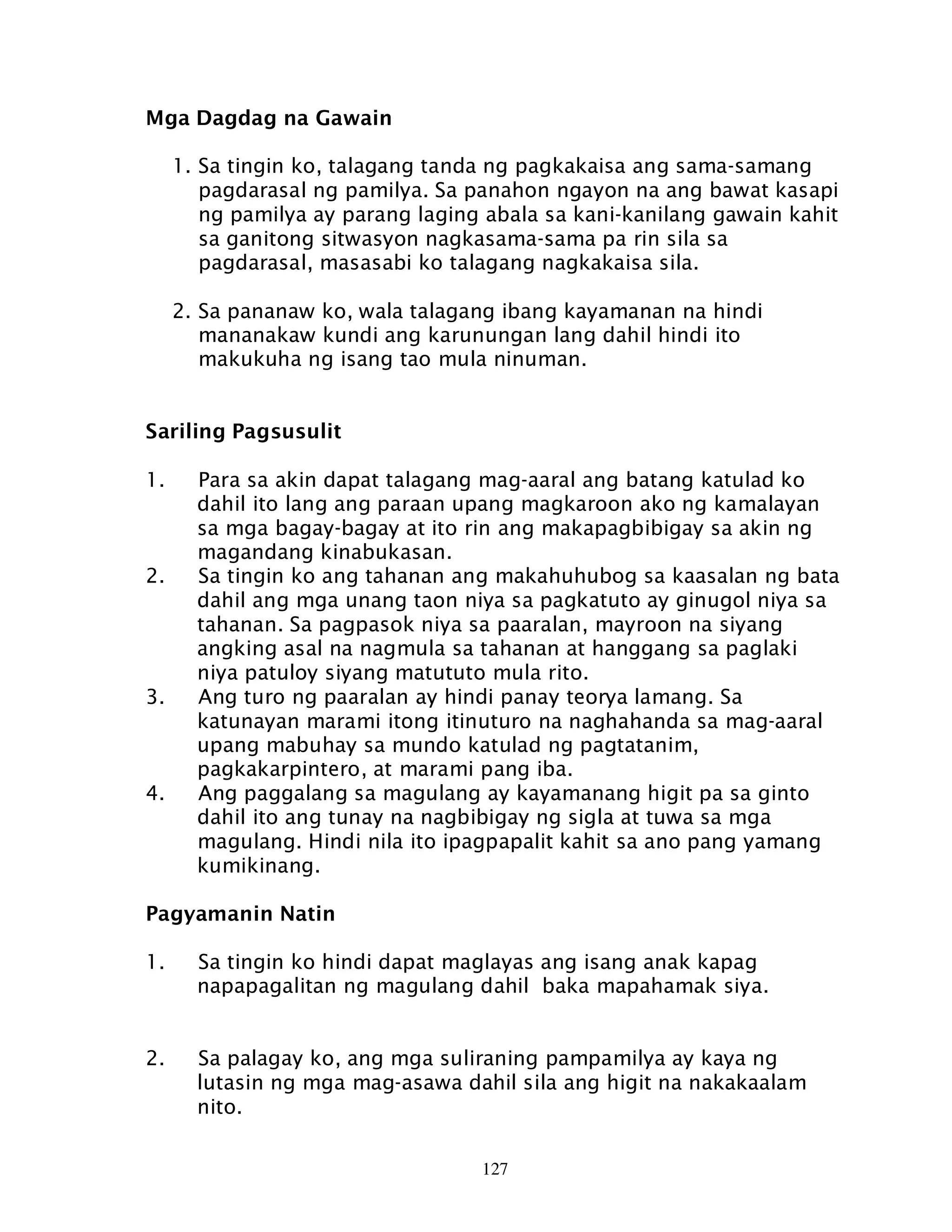 Filipino 6 dlp 11 pagsabi ng sarilig palagay o kuru-kuro | PDF