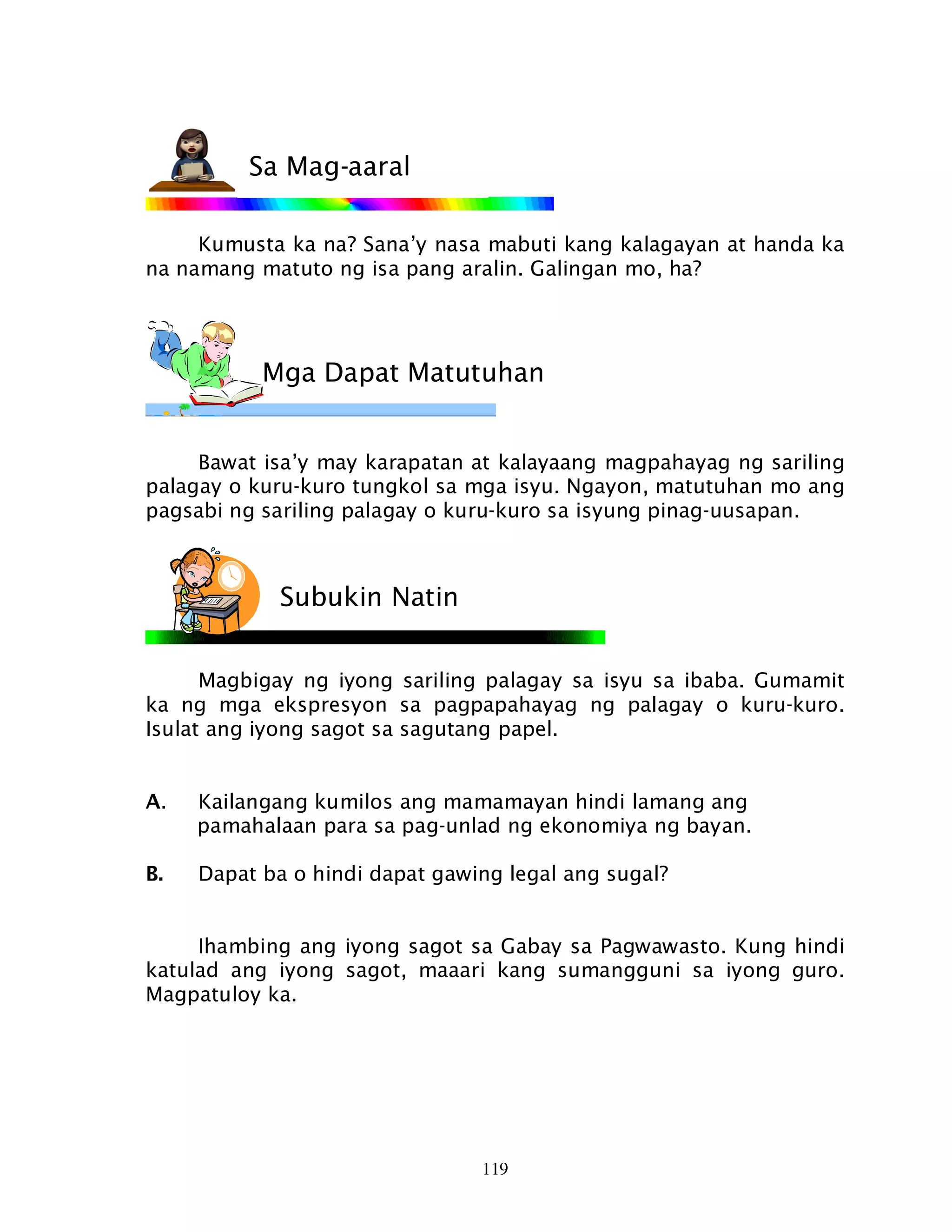 Filipino 6 dlp 11 pagsabi ng sarilig palagay o kuru-kuro | PDF