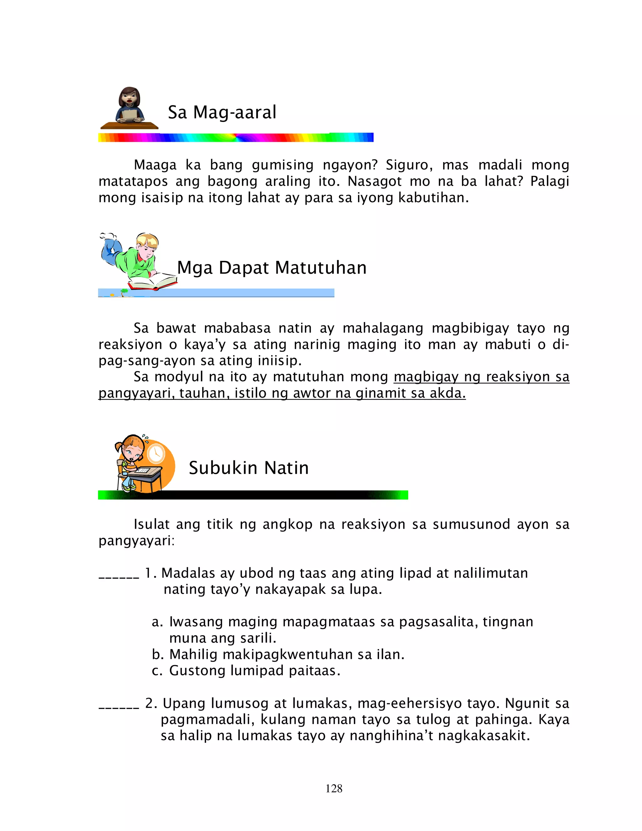 Filipino 6 dlp 12 ano ang iyong reaksyon | PDF