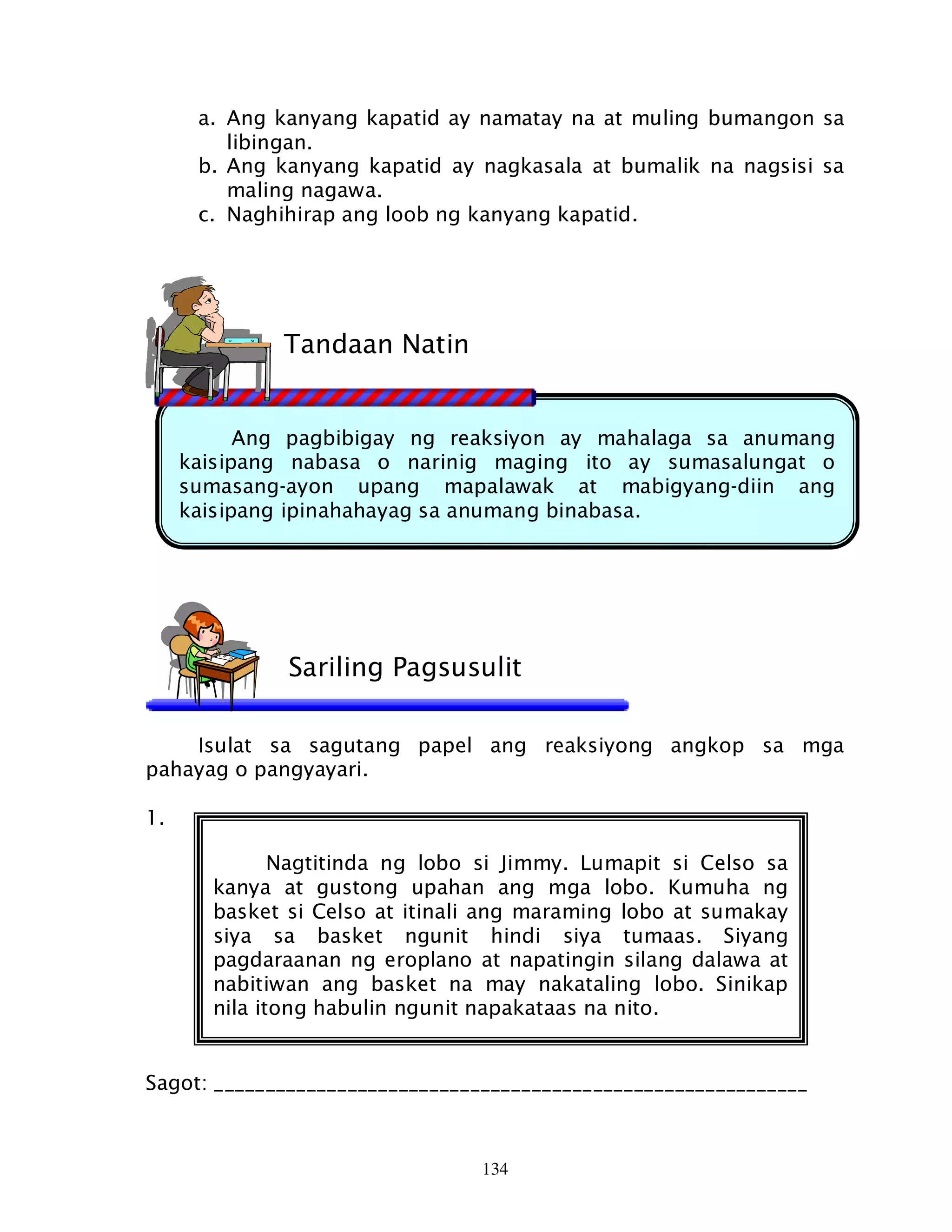 Filipino 6 dlp 12 ano ang iyong reaksyon | PDF