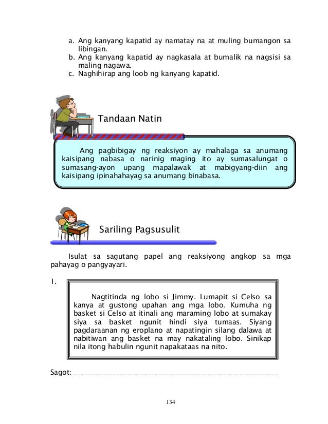 Pagbibigay Ng Opinyon At Reaksyon Worksheets