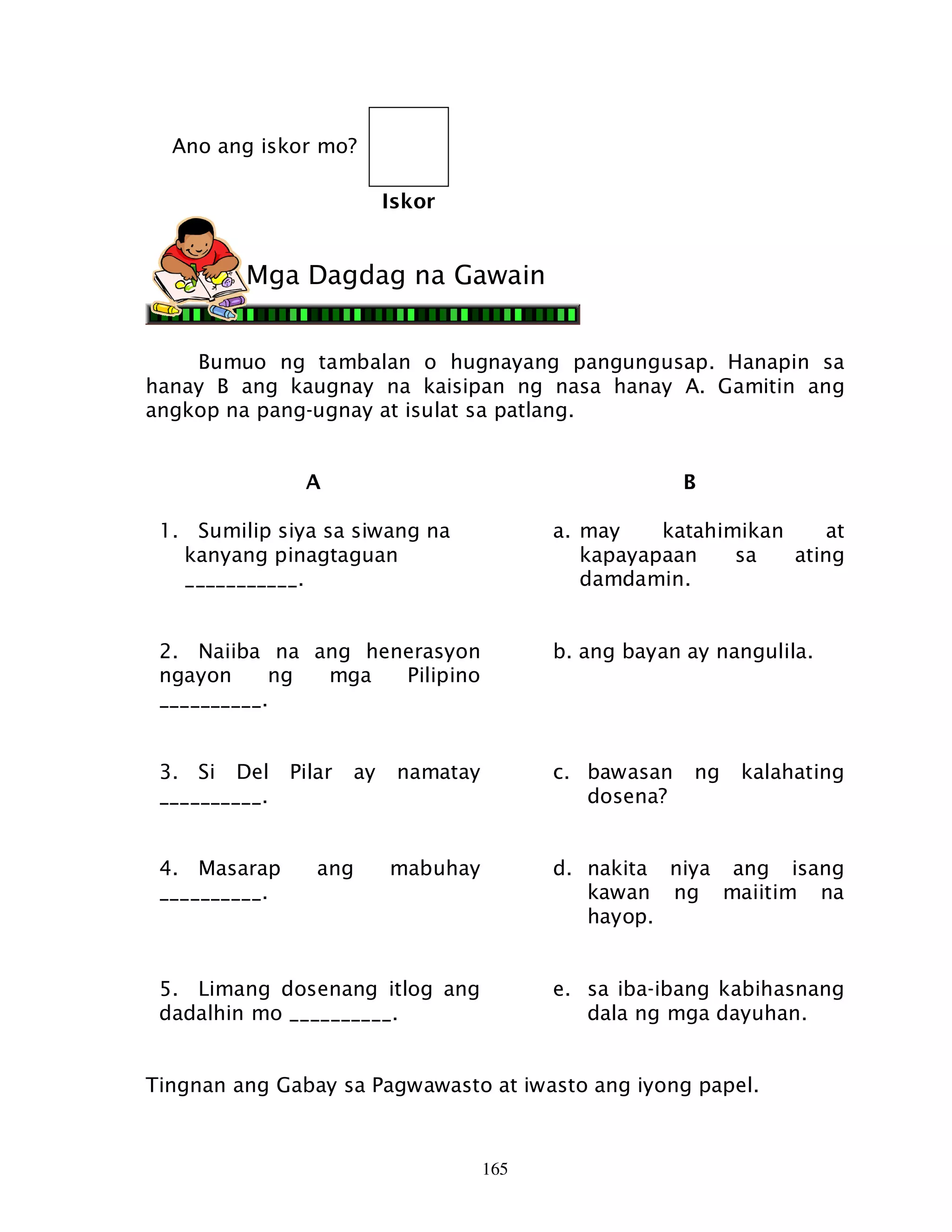 Filipino 6 dlp 15 kilalanin ang mga pag-ugnay sa tambalan at hugnayan | PDF