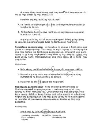 Filipino 6 dlp 15 kilalanin ang mga pag-ugnay sa tambalan at hugnayan | PDF