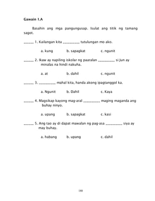 Filipino 6 dlp 17 gamitin ang mga salitang pang-ugnay sa tambalan at hu ...
