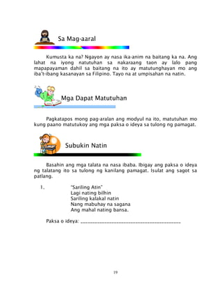 Filipino 6 dlp 2 ano nga ba ang paksa o ideya | PDF