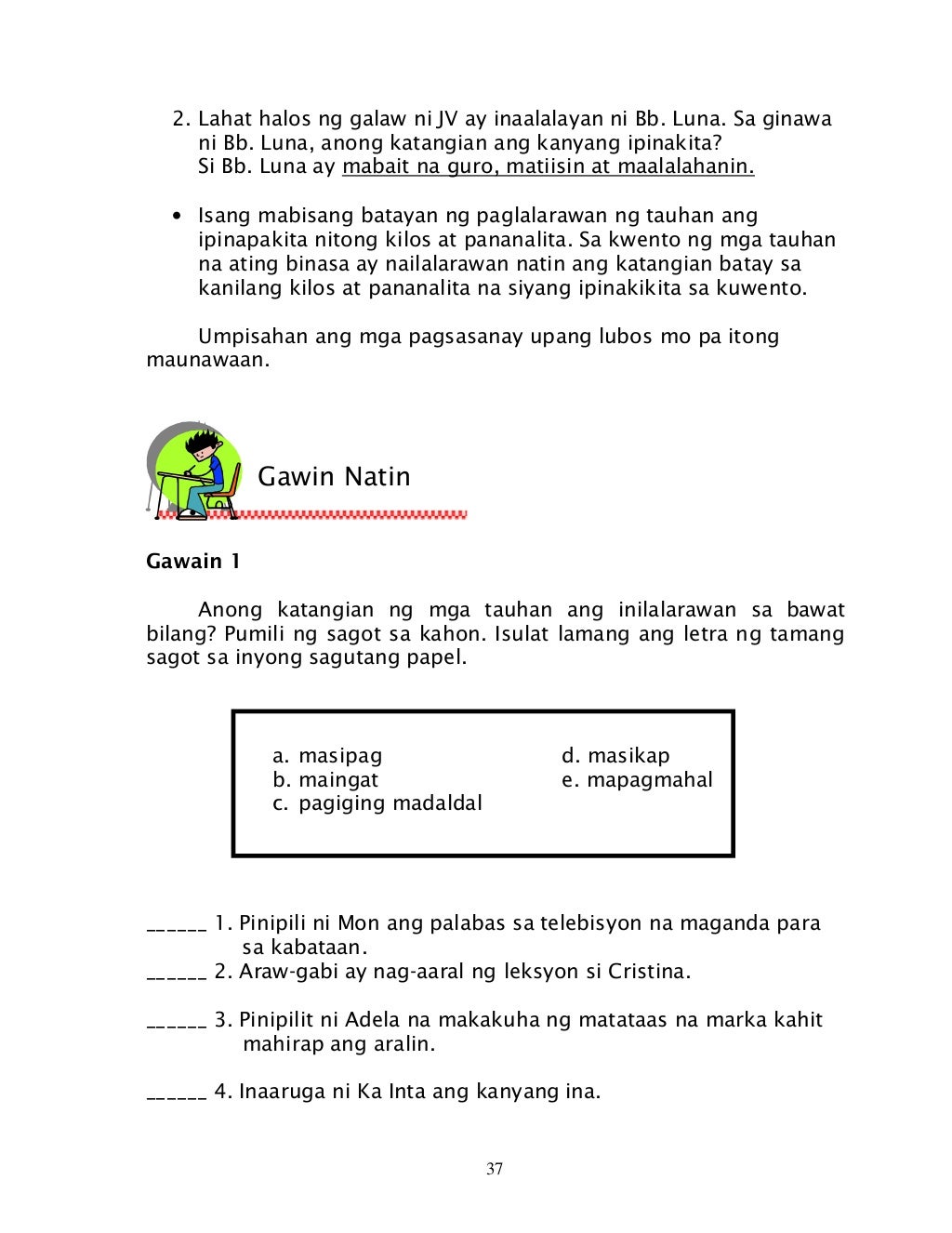 Filipino 6 dlp 21 mga katangian ng tauhan