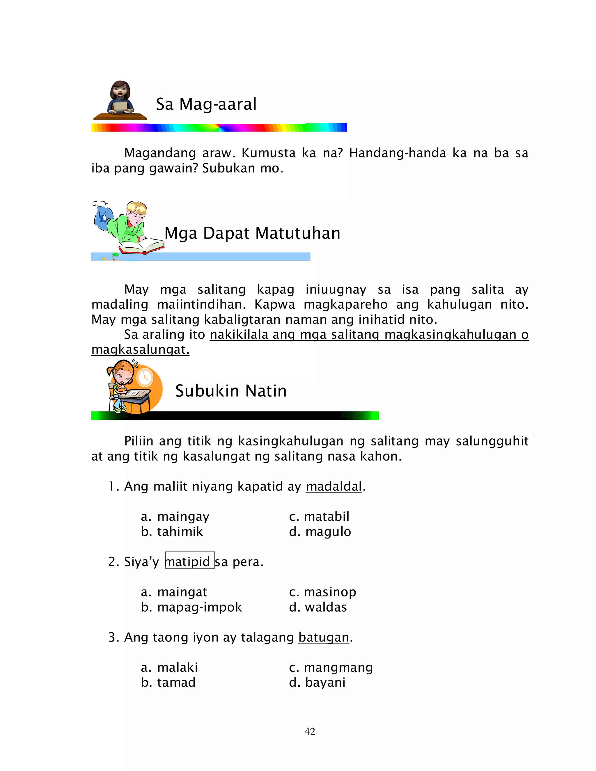 Filipino 6 dlp 4 magkasingkahulugan o magkasalungat | PDF