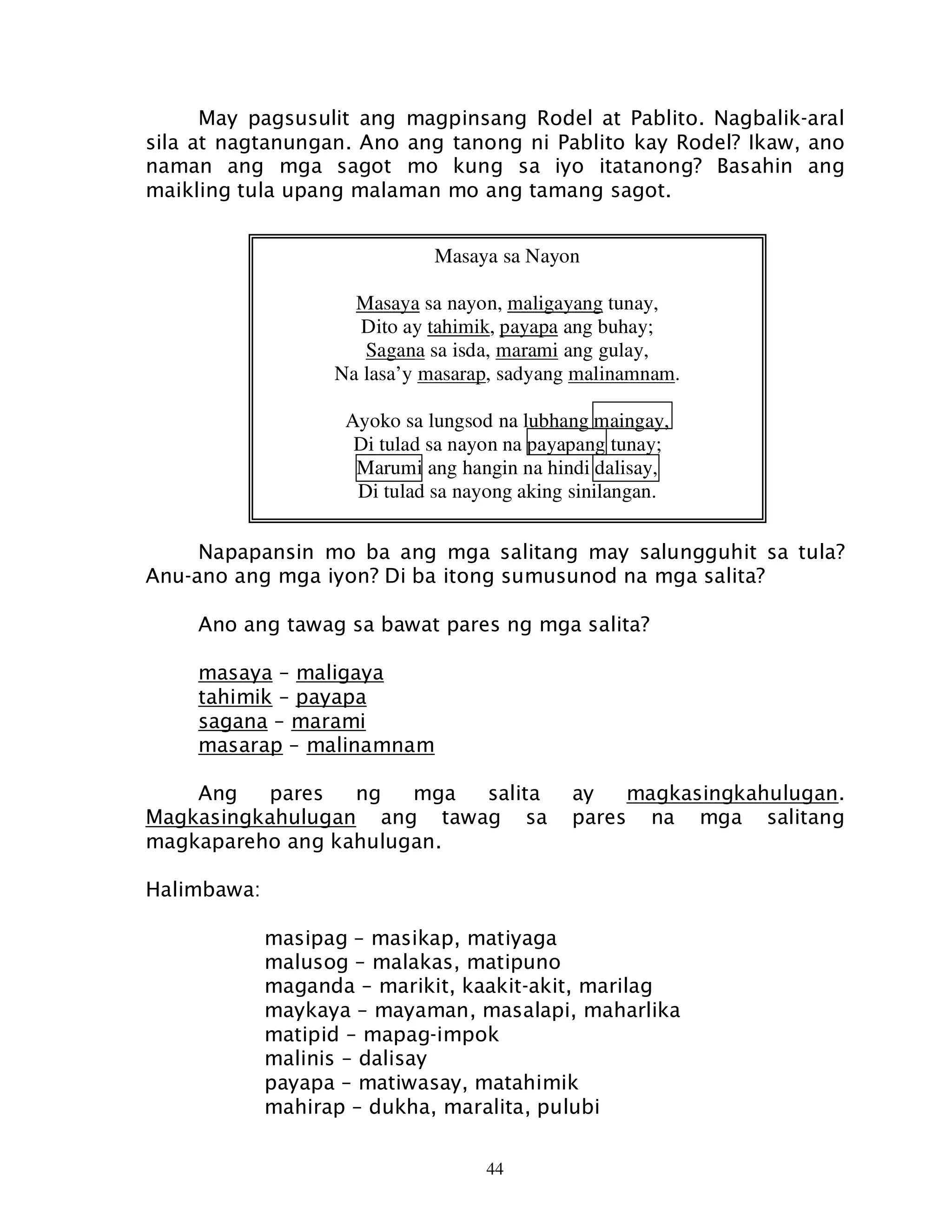 Filipino 6 dlp 4 magkasingkahulugan o magkasalungat | PDF
