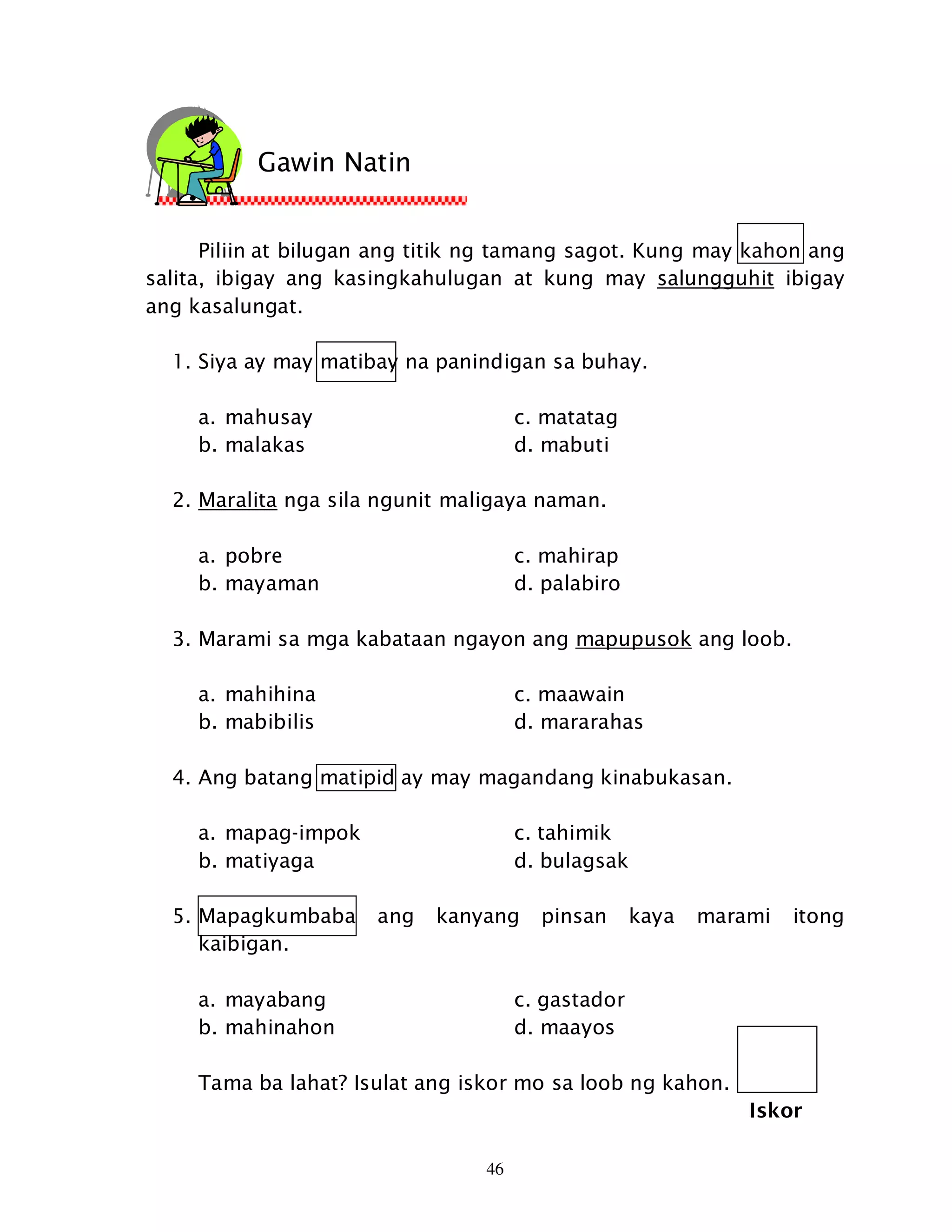 Filipino 6 dlp 4 magkasingkahulugan o magkasalungat | PDF