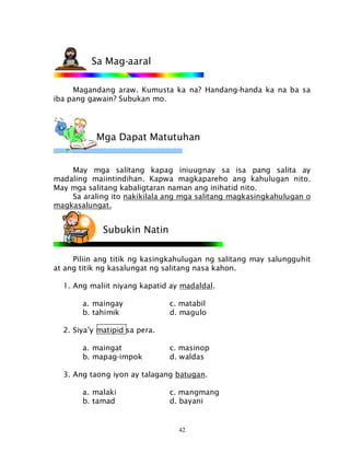 Filipino 6 dlp 4 magkasingkahulugan o magkasalungat | PDF