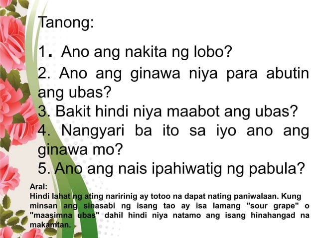 FILIPINO 6 Q1 Nasasagot ang tanong tungkol sa pabula, etc.....pptx