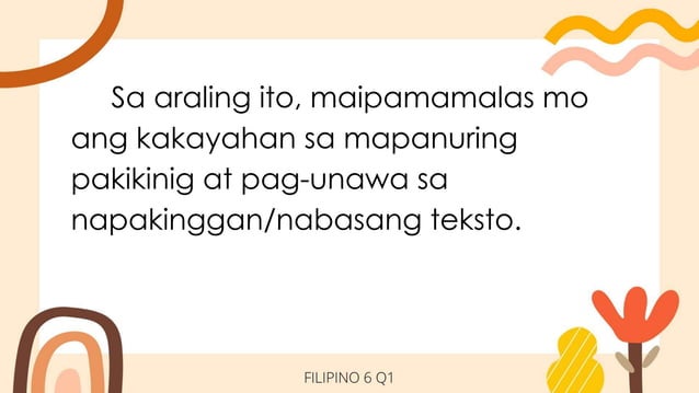 Filipino 6 Q1 Week 1-Pagsagot ng mga Tanong Tungkol sa NapakingganNabasang mga Pabula, Kuwento ...