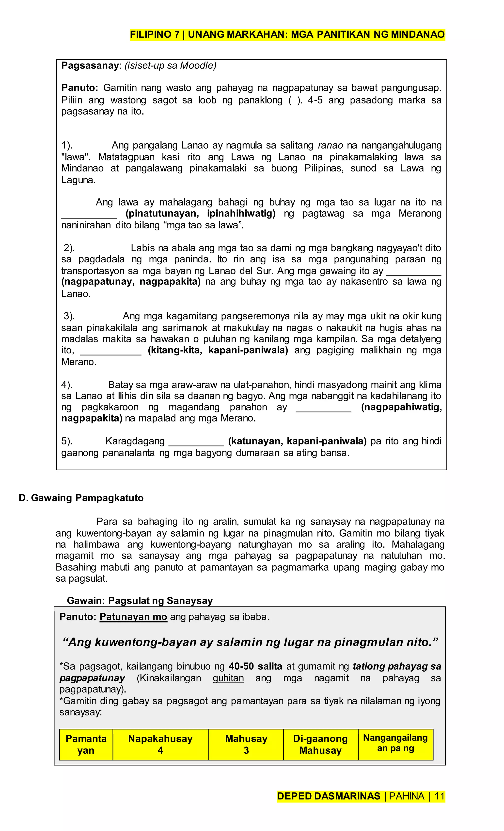 MODYUL 1 Filipino 7 aralin1 -Unang Linggo | DOCX