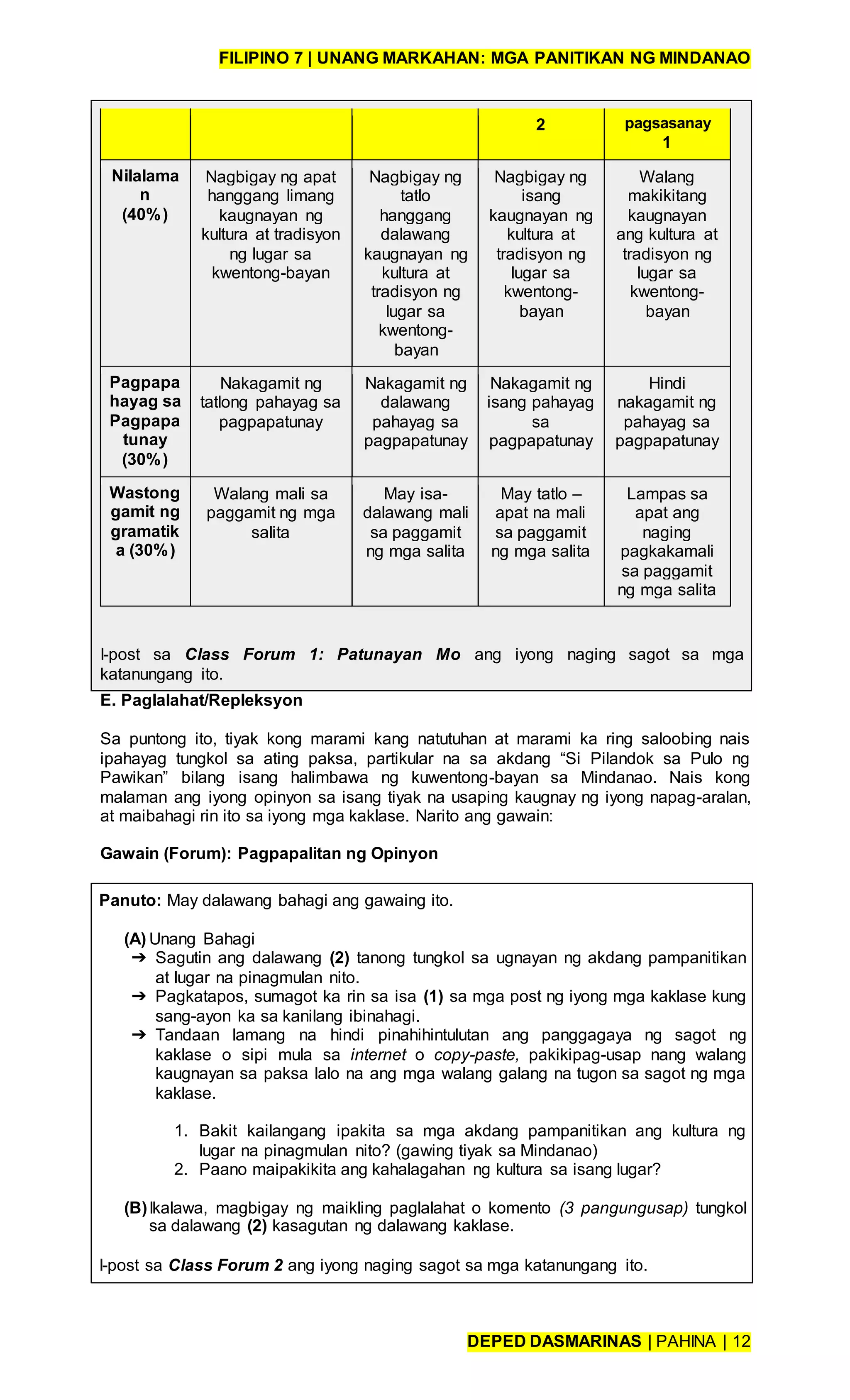 MODYUL 1 Filipino 7 aralin1 -Unang Linggo | DOCX